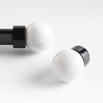 Black 1.5" Standard Curtain Rod and Large Round Marble End Cap Finials ...