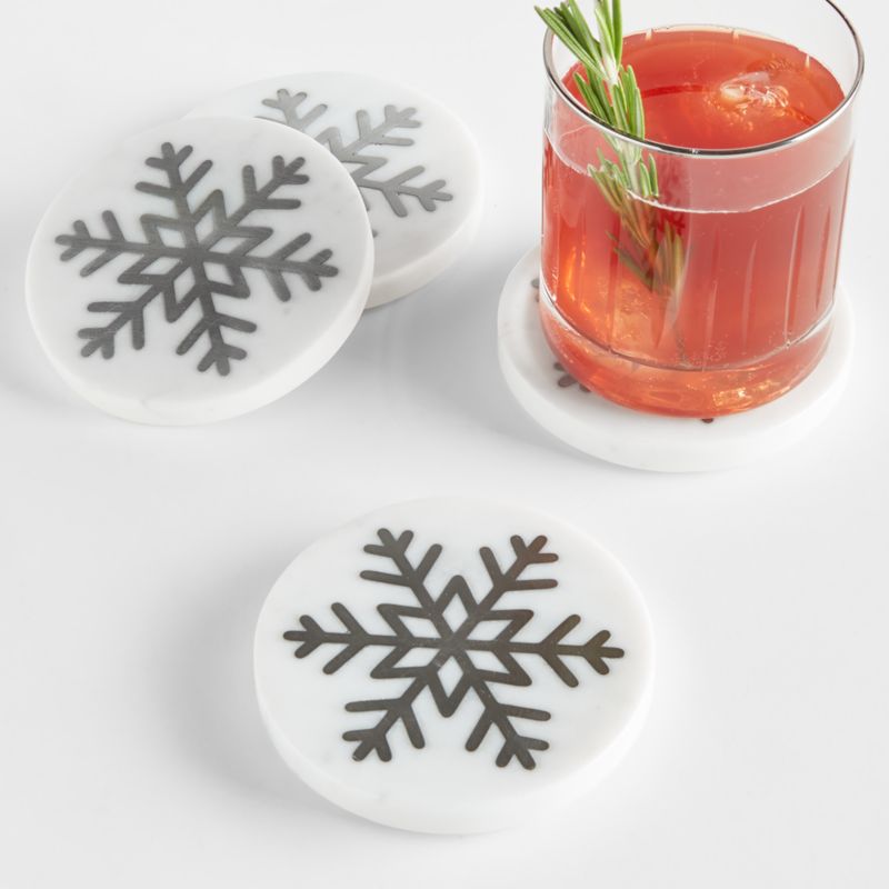 Marble Snowflake Inlay Coasters, Set of 4 | Crate & Barrel
