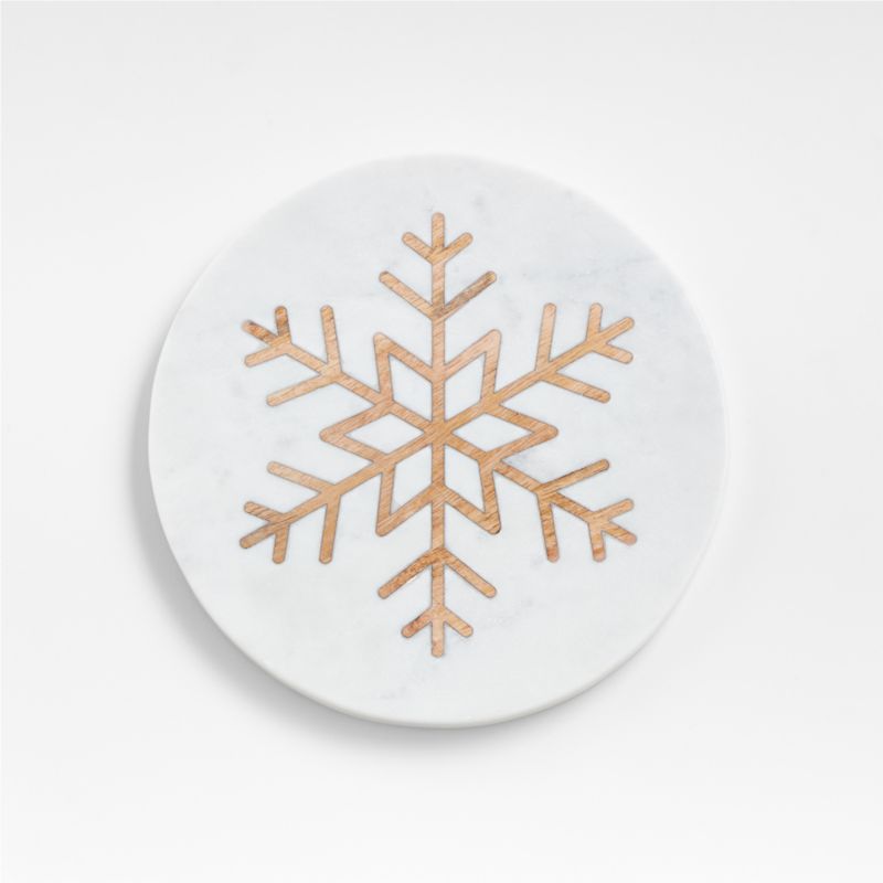 Marble and Wood Snowflake Trivet | Crate & Barrel