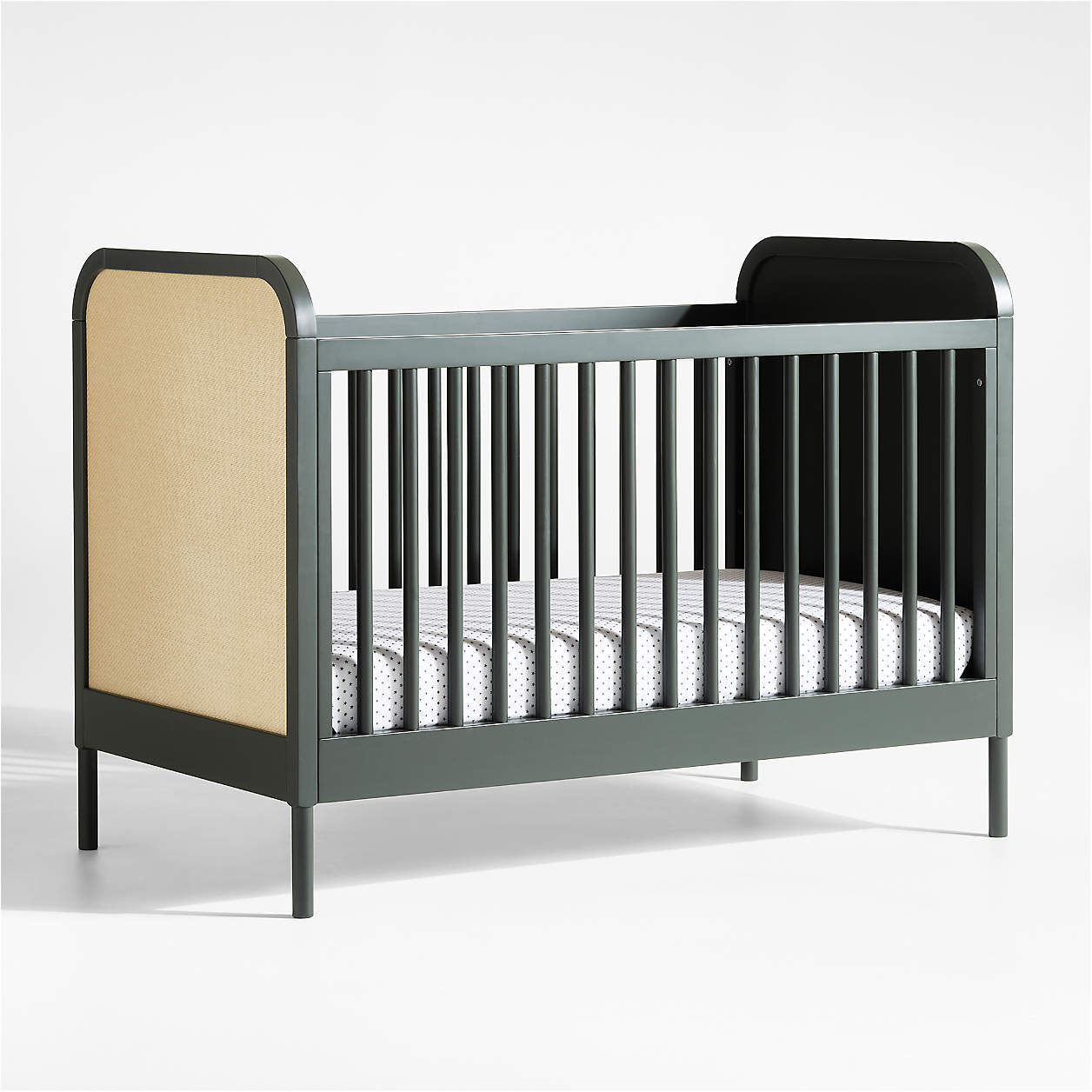Maren Olive Green and Cane Convertible Baby Crib | Crate & Kids