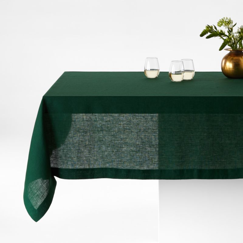 Marin Eden Green Linen Tablecloth 60" x 120" | Crate and Barrel