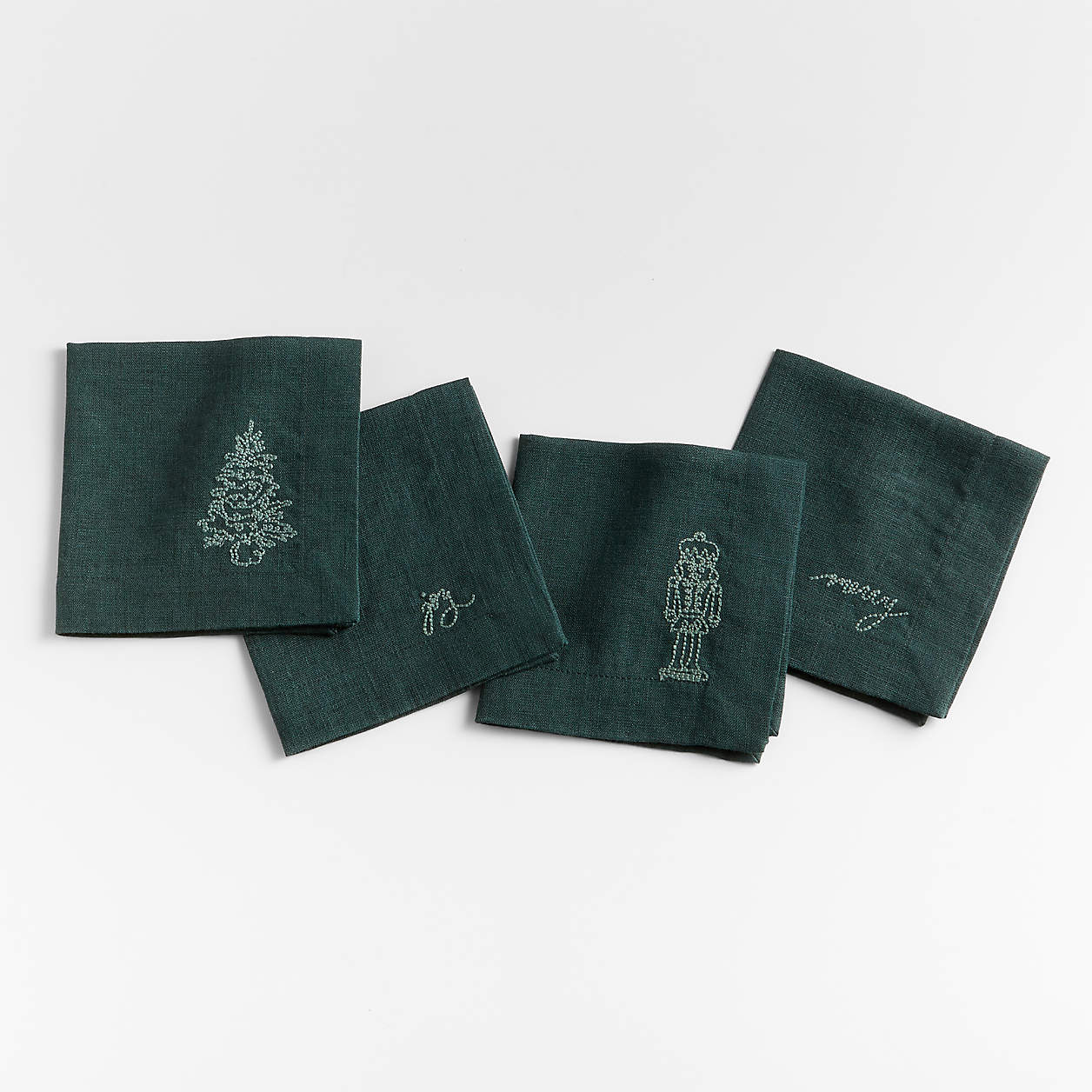 Marin Spruce Green Christmas Embroidered Cocktail Napkins, Set of 4 ...