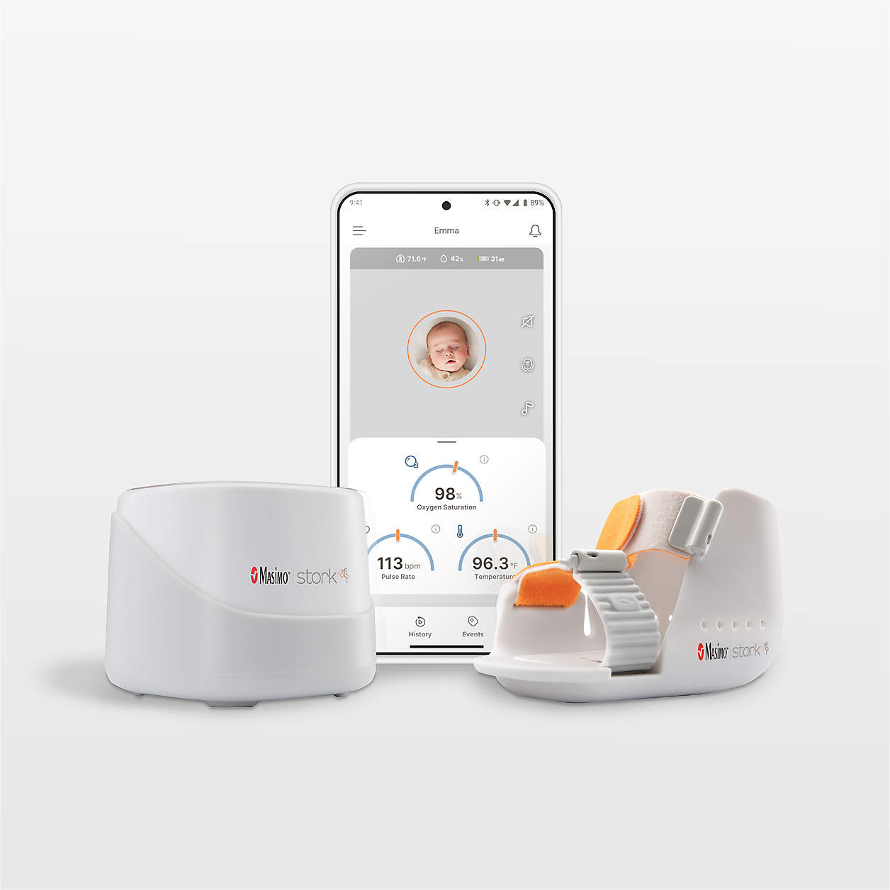 Masimo Stork Vitals White Smart Home Baby Monitoring System with Hub, Boot, and Built-in Blood ...