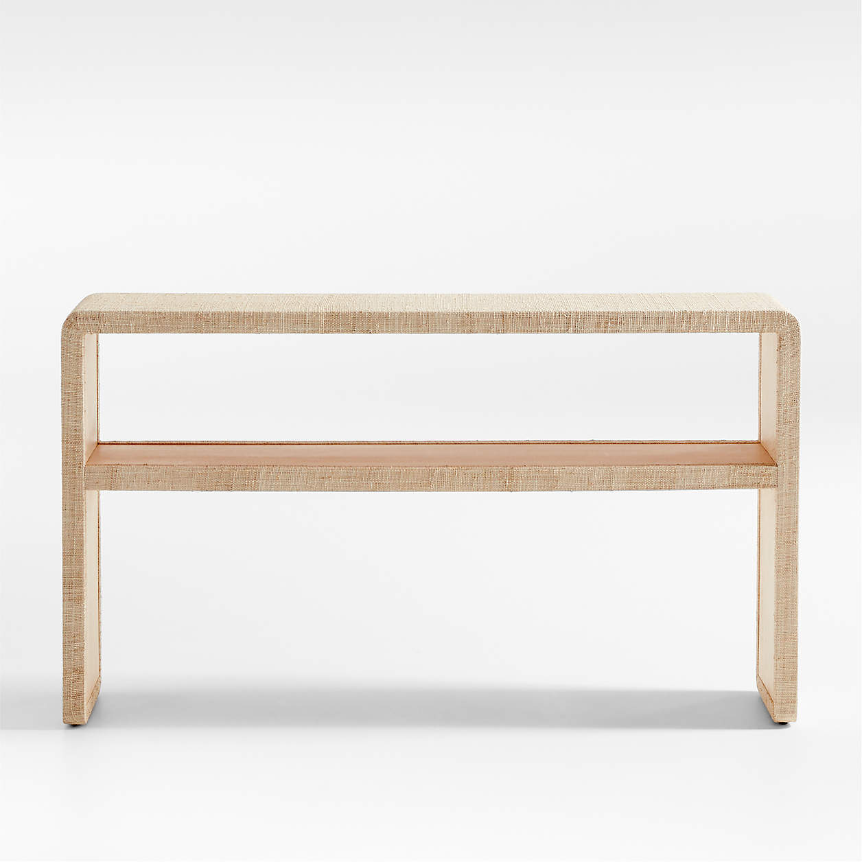 Meadow 56" Rectangular Natural Grasscloth Console Table with Shelf ...
