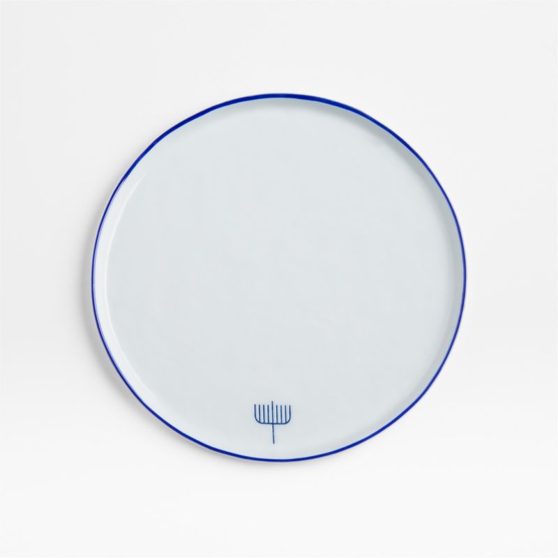 Mercer Blue Rim Hanukkah Menorah Salad Plate | Crate & Barrel
