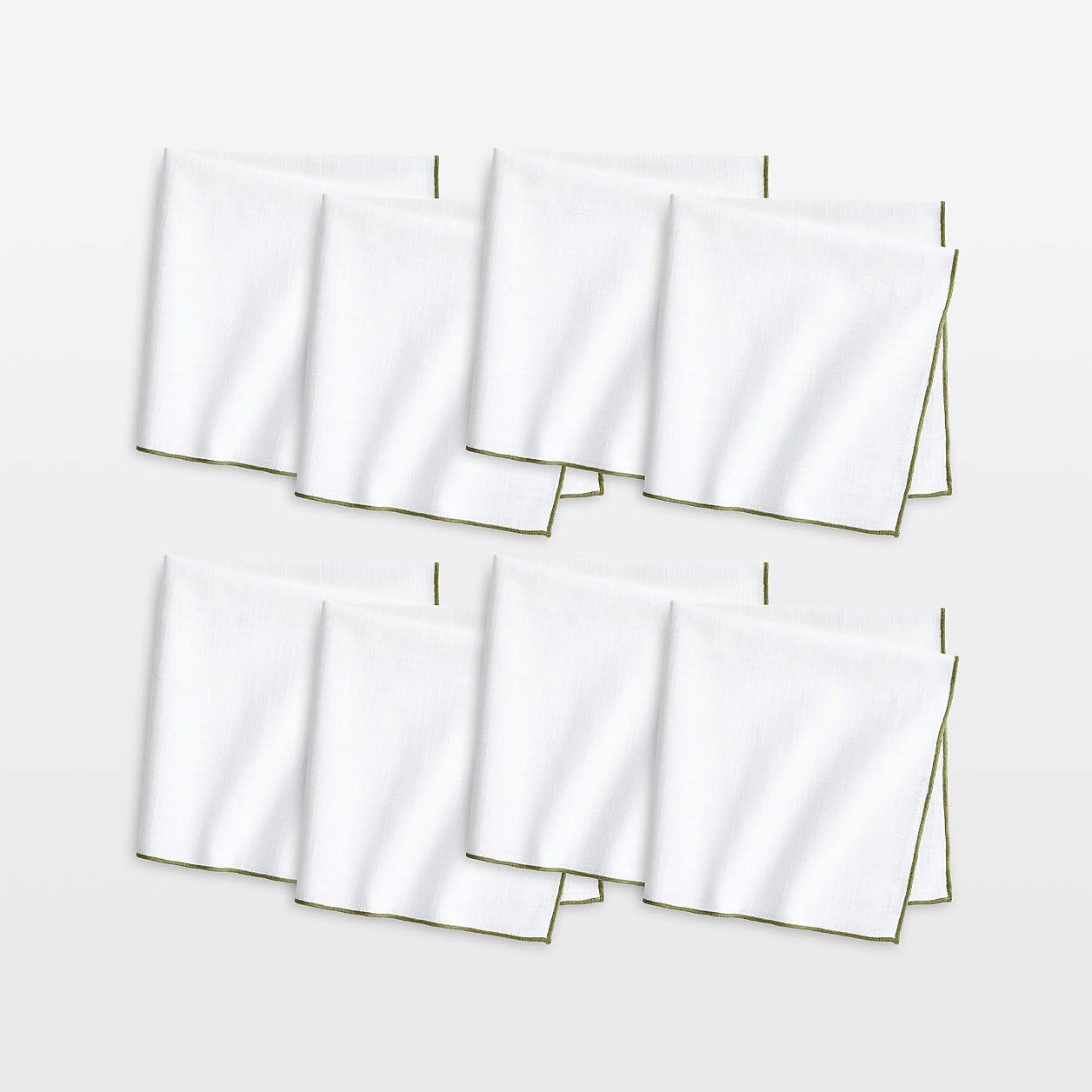 Merrow Stitch Olive Green Organic Cotton Napkins, Set of 8 | Crate & Barrel