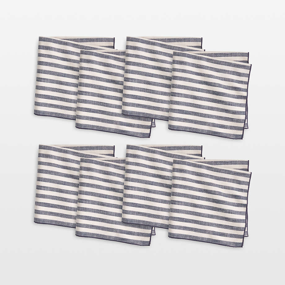 Merrow Stitch Navy Blue Stripe Napkins, Set of 8 | Crate & Barrel