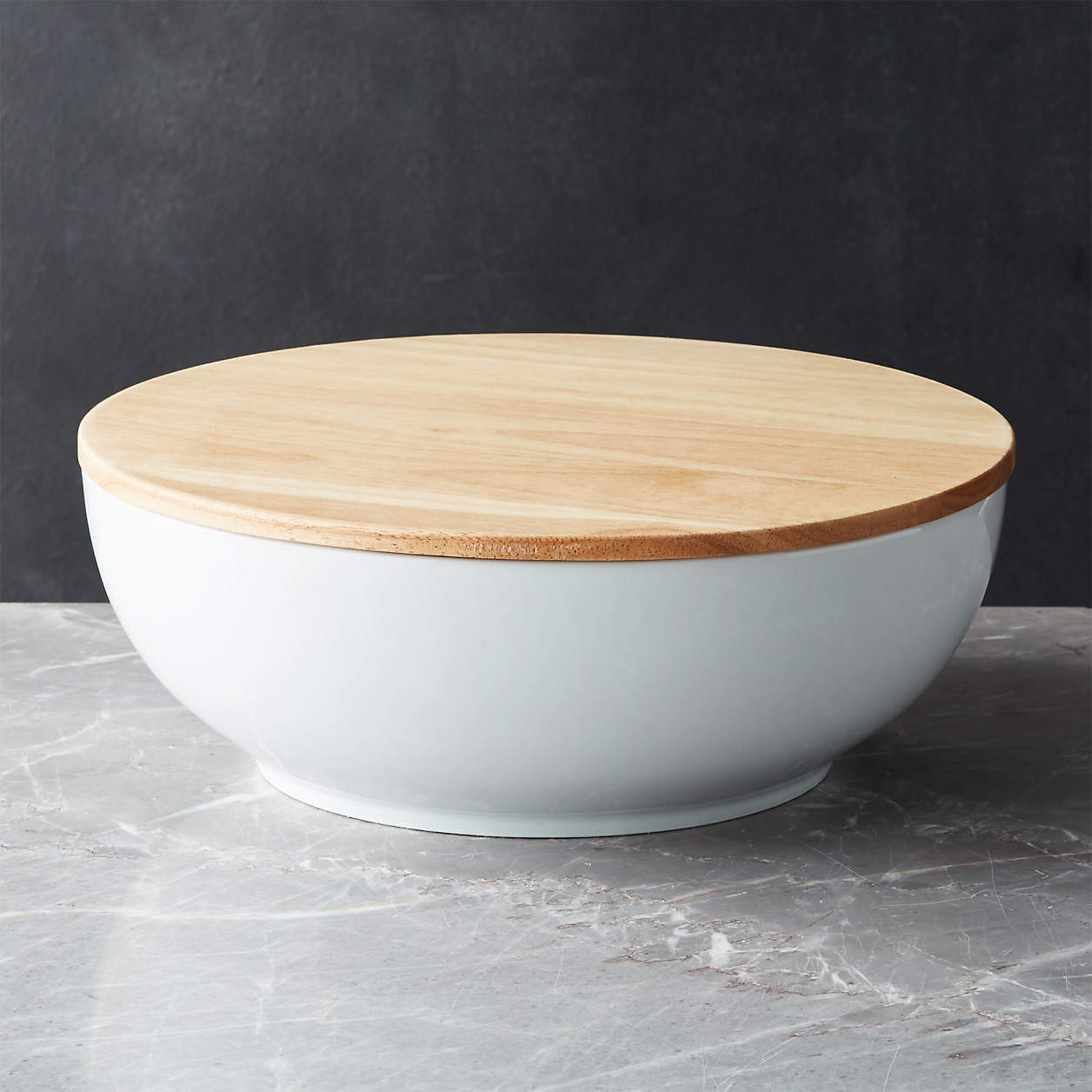 Merge Porcelain Serving Bowl with Wood Lid + Reviews | Crate & Barrel