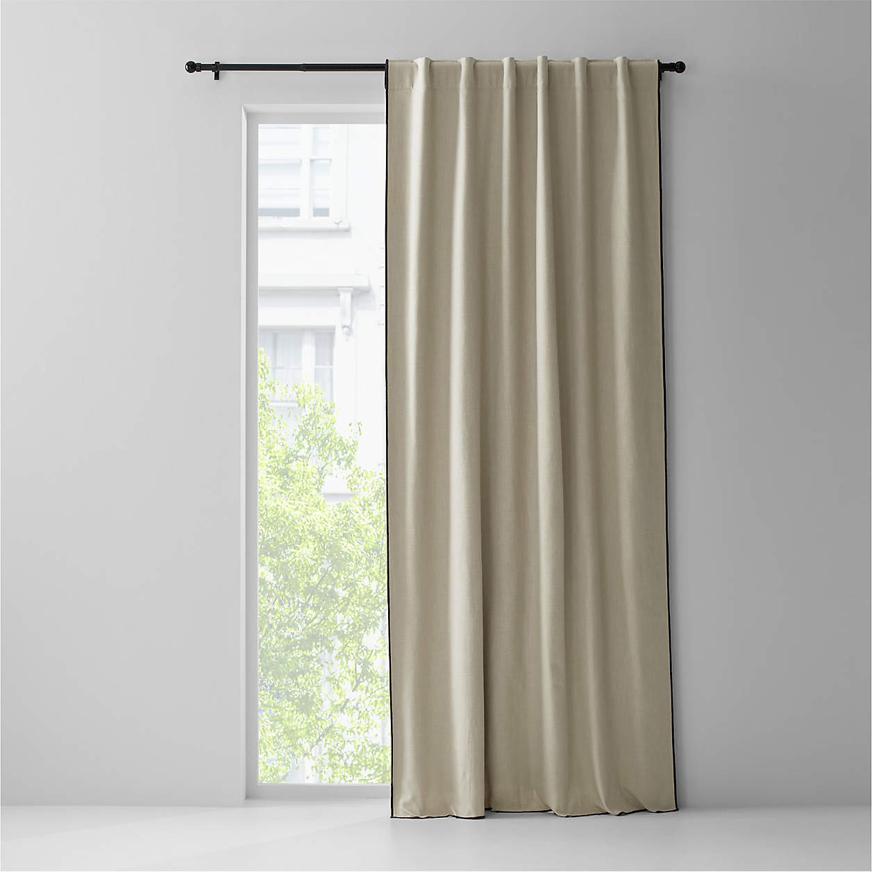 Warm Beige Merrow Stitch Organic Cotton Blackout Window Curtain Panel ...