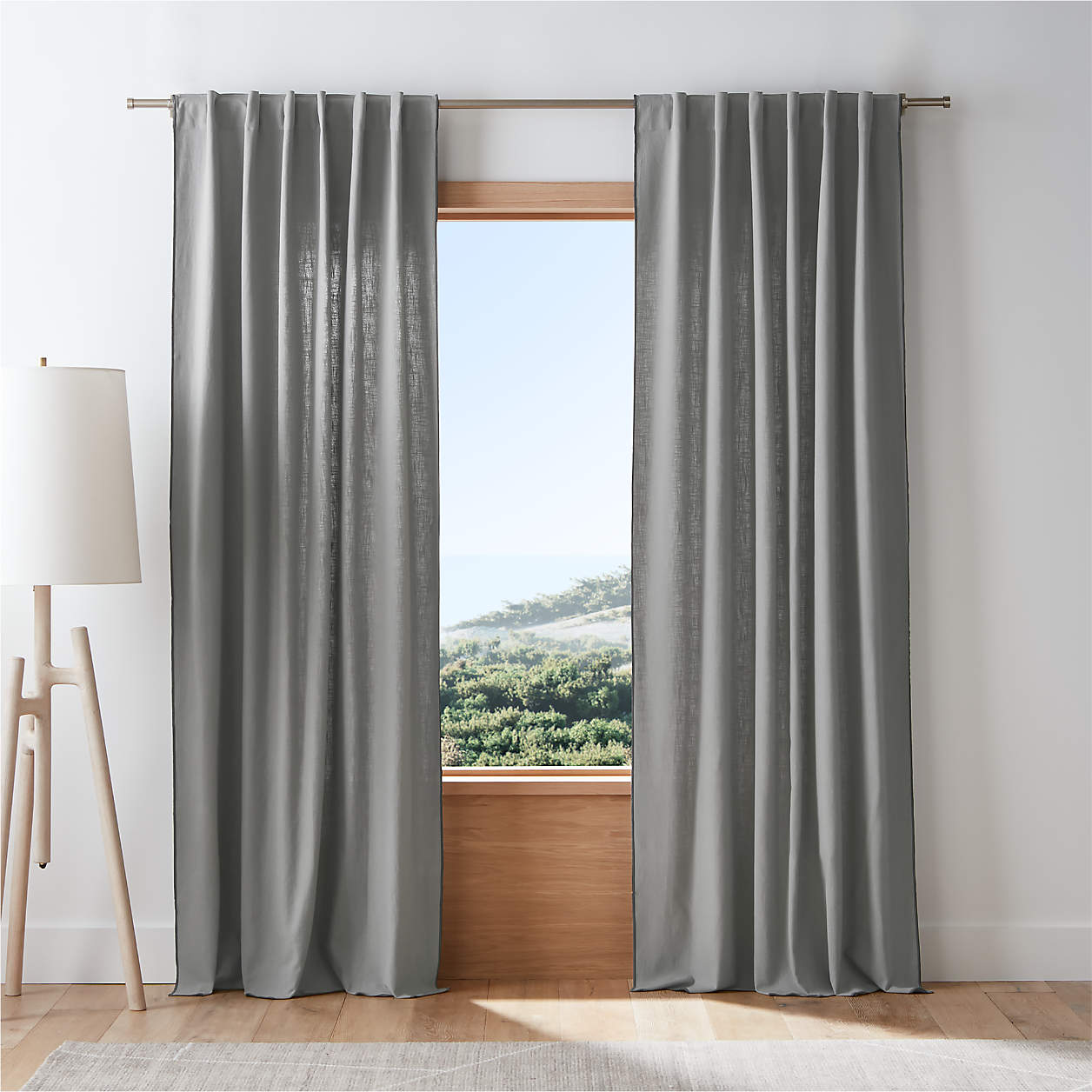 Merrow Stitch Organic Cotton Pebble Grey Curtain Panel 52"x120 ...