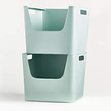Large Mint Metal Kids Stacking Storage Bin with Handles + Reviews ...