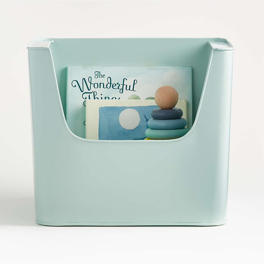 Large Mint Metal Kids Stacking Storage Bin with Handles + Reviews ...
