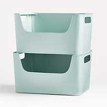 Small Mint Green Metal Kids Stacking Storage Bin with Handles + Reviews ...