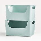 Small Mint Green Metal Kids Stacking Storage Bin with Handles + Reviews ...