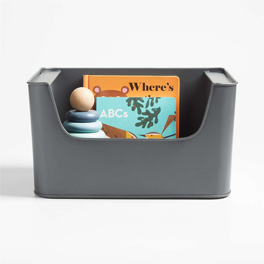 Small Charcoal Metal KIds Stacking Storage Bin + Reviews | Crate & Kids