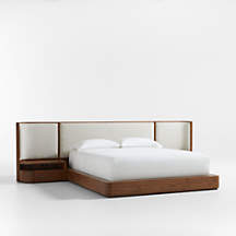 Milano Natural Walnut Wood Upholstered Queen Bed with Nightstands ...