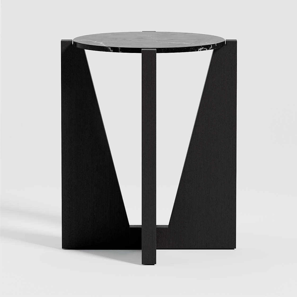 Miro Black Marble Round End Table with Black Ebonized White Oak Wood ...