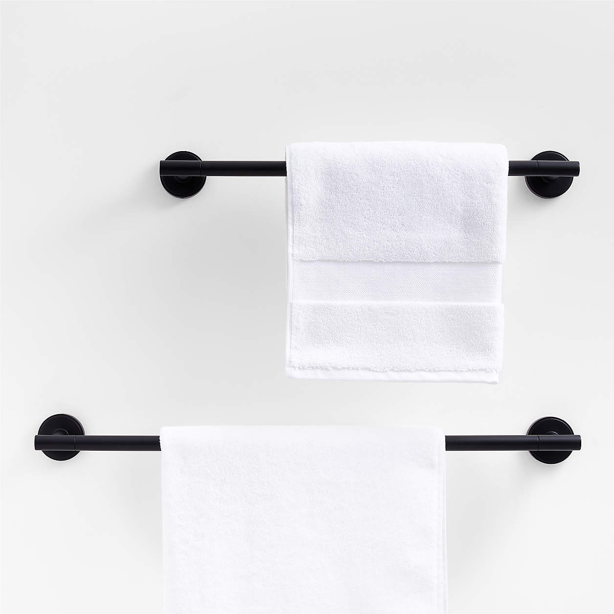 Modern Flat-End Matte Black Bath Towel Bars | Crate & Barrel