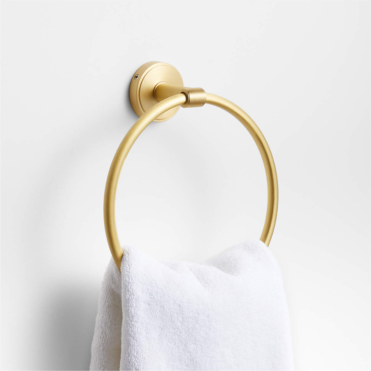 Modern Flat-End Brushed Brass Bathroom Hand Towel Ring | Crate & Barrel
