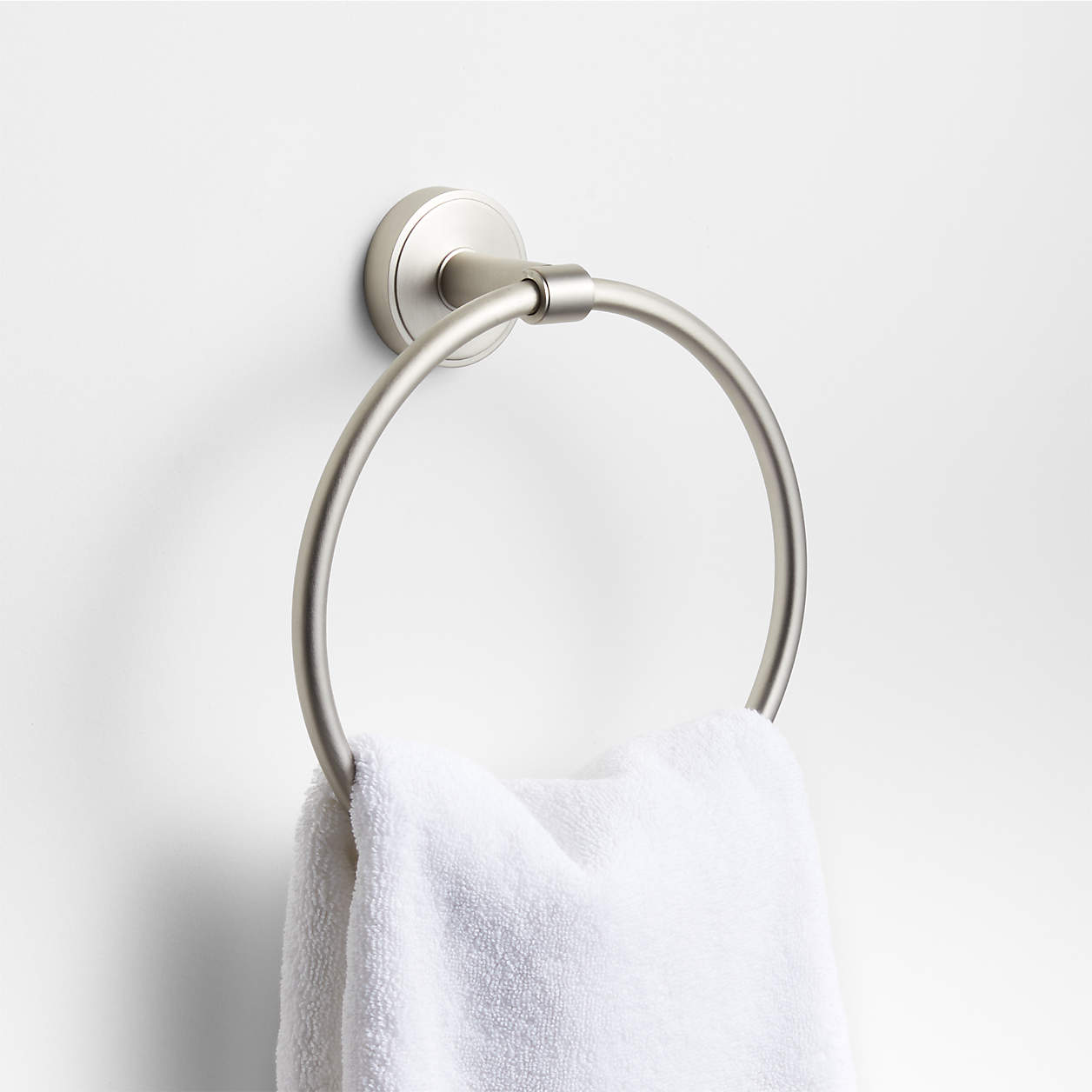 Modern Flat-End Brushed Nickel Bathroom Hand Towel Ring | Crate & Barrel