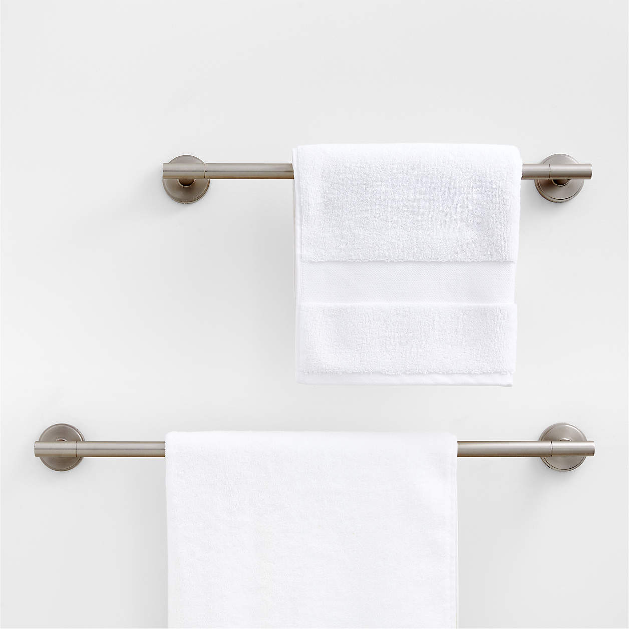 Modern Flat-End Brushed Nickel Bath Towel Bars | Crate & Barrel