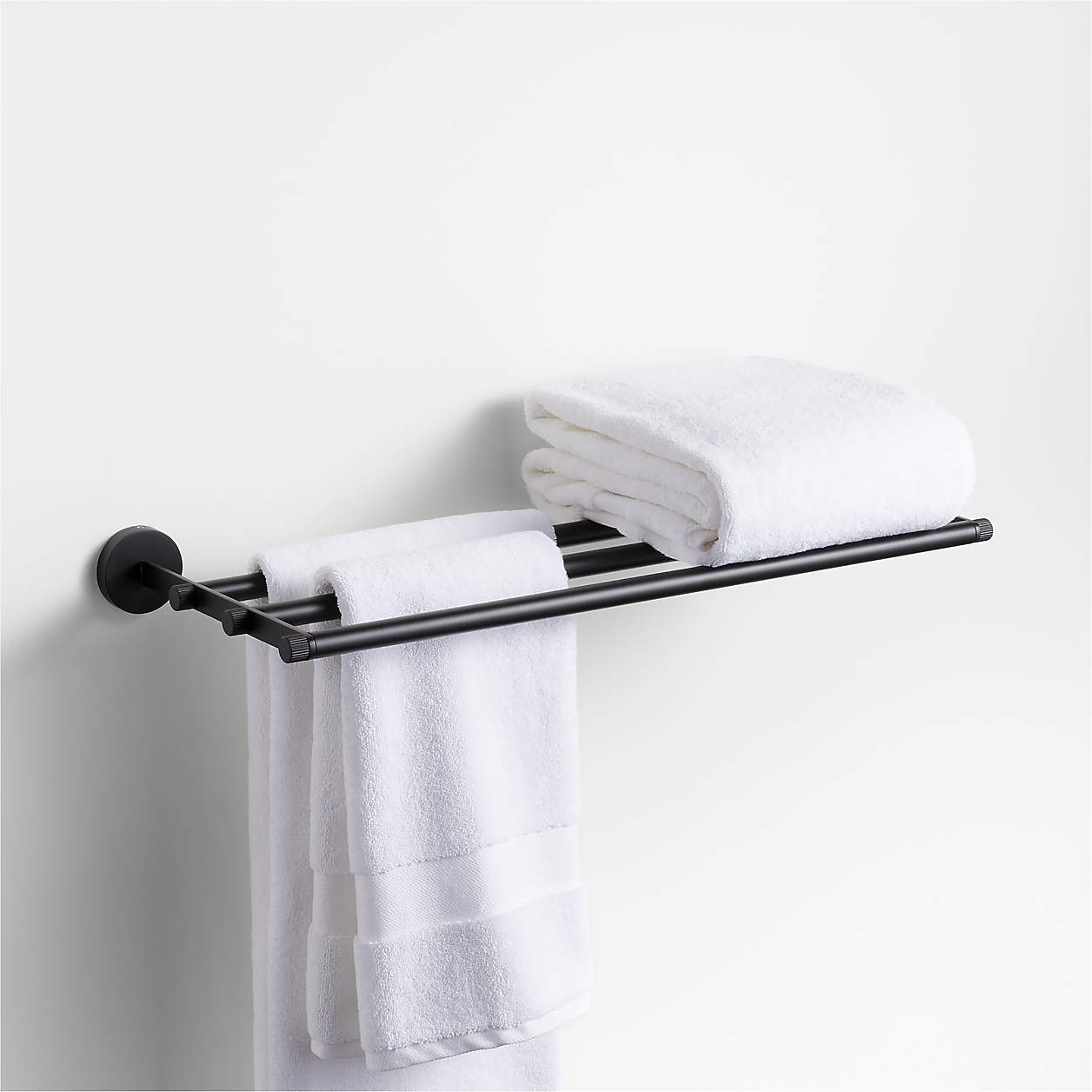 Modern Fluted Matte Black Wall-Mounted Bathroom Towel Rack | Crate & Barrel