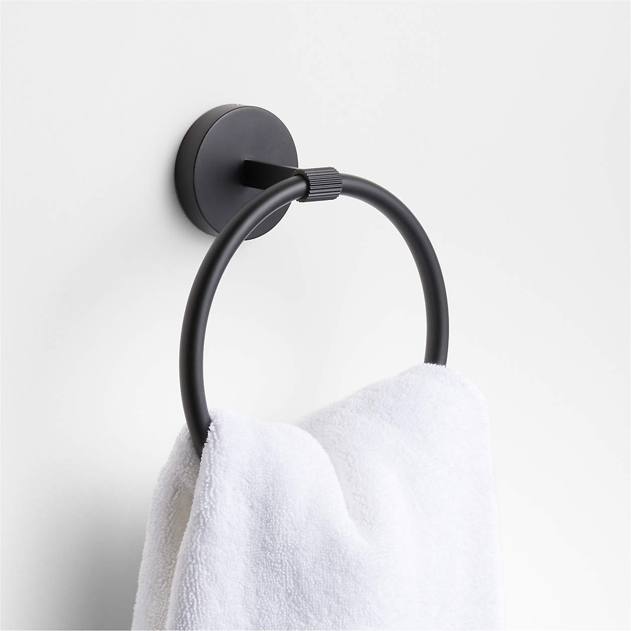 Modern Fluted Matte Black Bathroom Hand Towel Ring | Crate & Barrel
