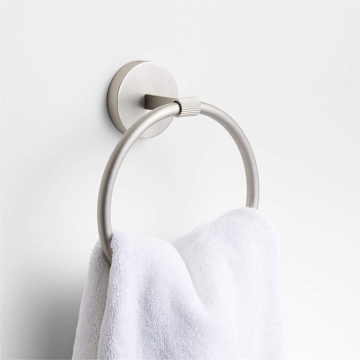 Modern Fluted Brushed Nickel Bathroom Hand Towel Ring | Crate & Barrel