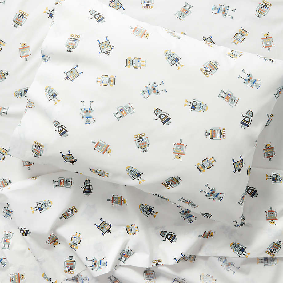 Modern Robot Organic Cotton Kids Twin Sheet Set + Reviews | Crate & Kids
