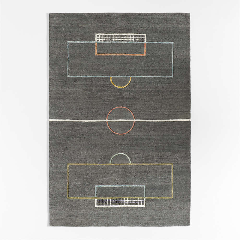 Modern Soccer Field Wool Charcoal Kids Area Rug 6x9 | Crate & Kids