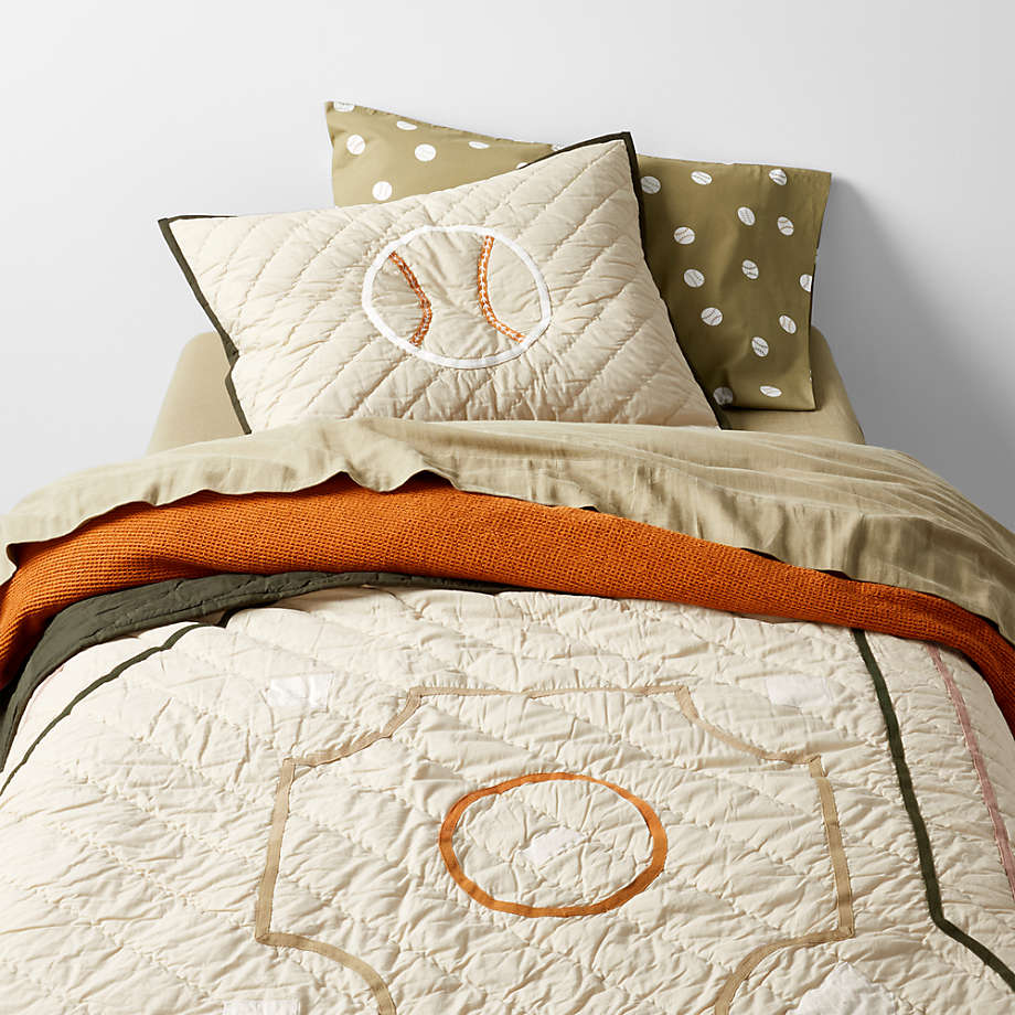 Modern Baseball Embroidered Organic Cotton Kids Twin Quilt | Crate & Kids