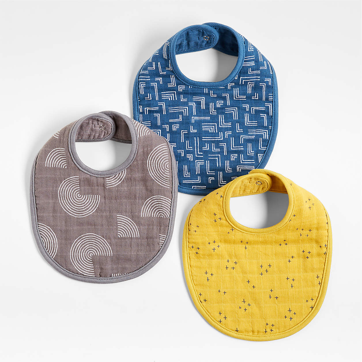 Blue Modern Organic Baby Bibs, Set of 3 + Reviews | Crate & Kids