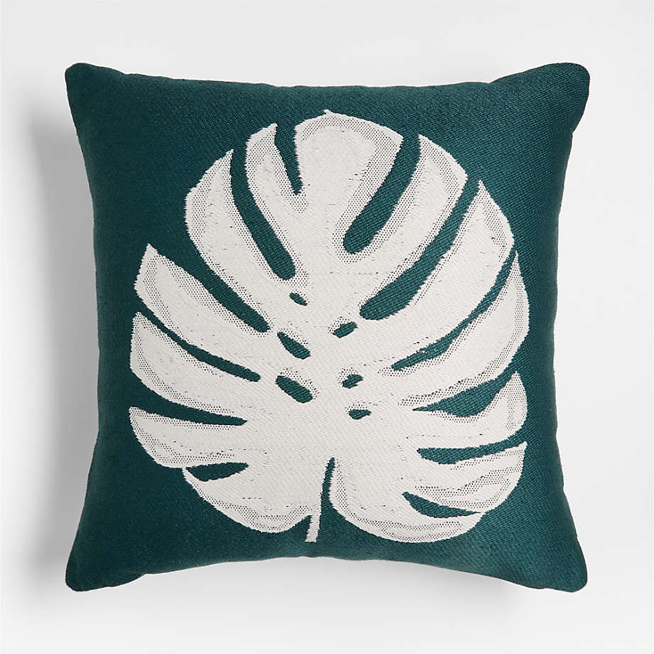 Monstera Jacquard 20"x20" Sea Green Outdoor Throw Pillow + Reviews ...