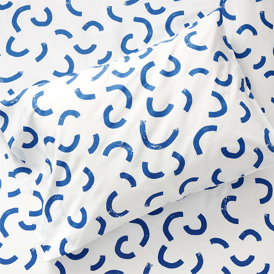 Moonbeam Organic Kids Twin White/Cobalt Patterned Sheet Set | Crate & Kids