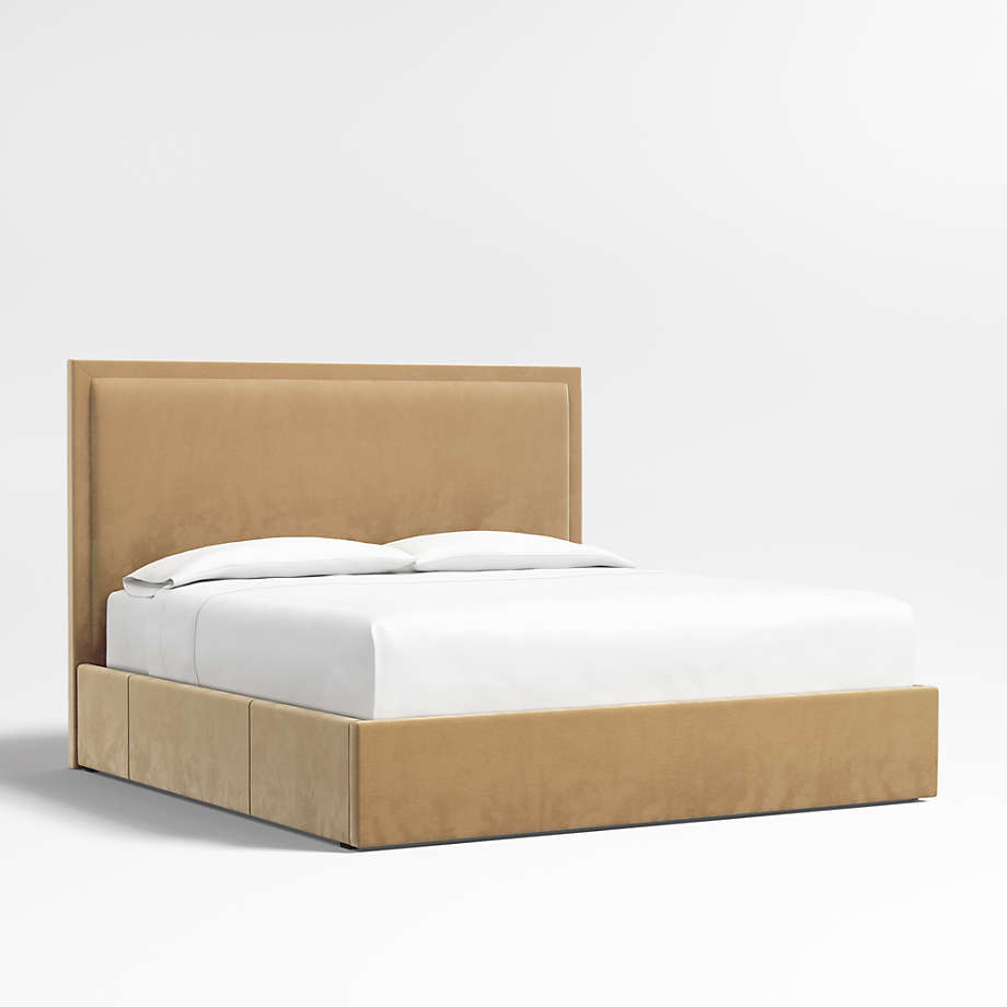 Meraux 56" Velvet Camel Brown Upholstered King Headboard with Storage ...