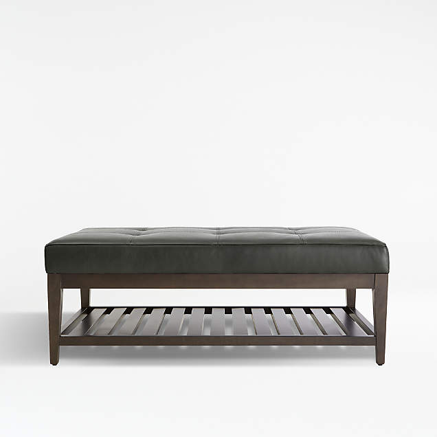 Nash Leather Rectangular Ottoman with Slats + Reviews | Crate & Barrel