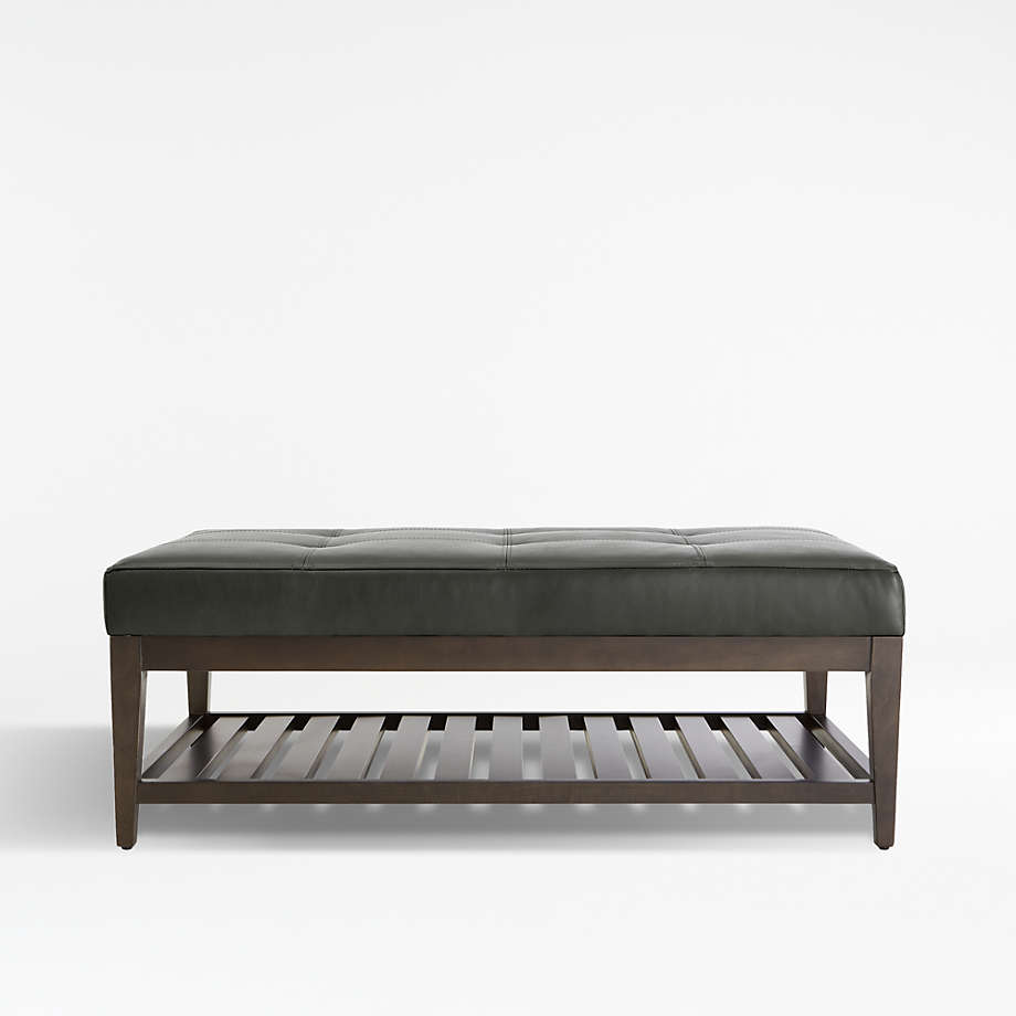 Nash Leather Tufted Rectangular Ottoman with Tray + Reviews | Crate ...