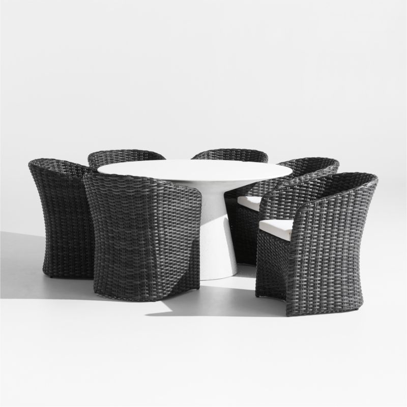 Nayarit Stone/Cement Outdoor Dining Table Set with Abaco Charcoal ...