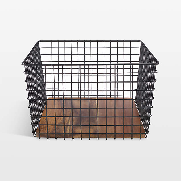 NeatMethod Medium Black Metal Grid Storage Basket | Crate & Barrel