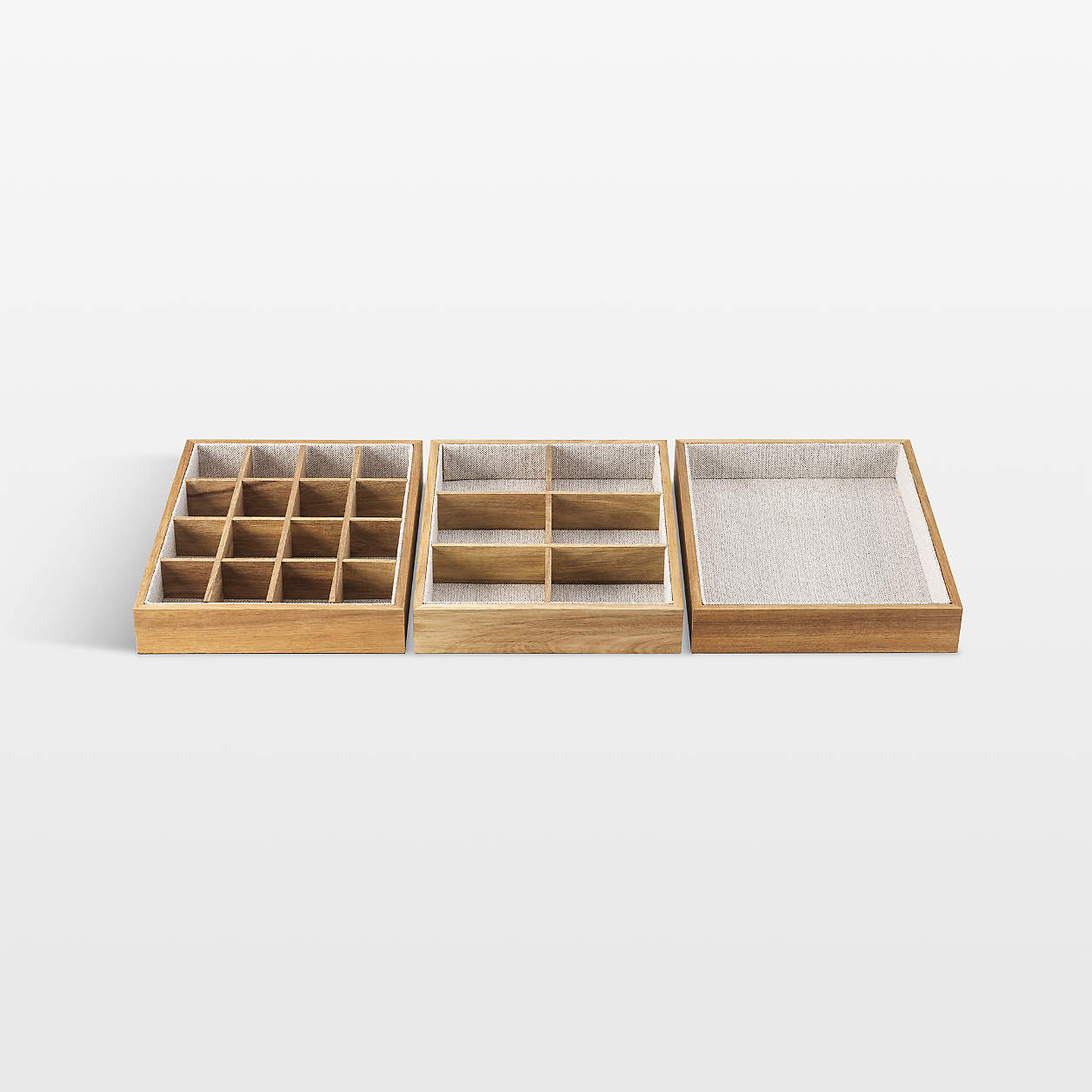 NeatMethod Lined Acacia Wood Decorative Storage Trays | Crate & Barrel