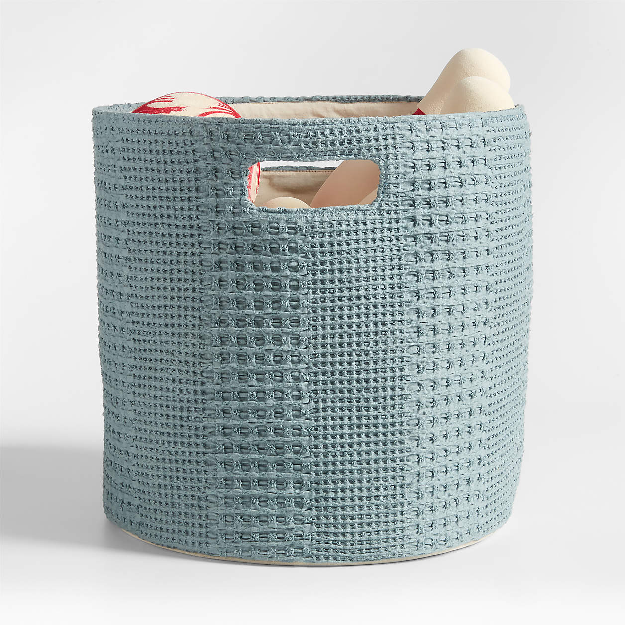 Nella Green Cotton Waffle Weave Large Storage Bin with Handles ...