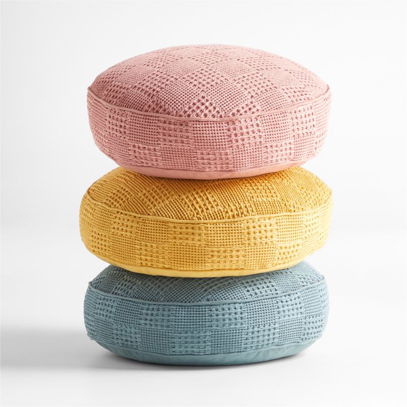 Nella Pink Waffle Weave Kids Floor Cushion | Crate & Kids