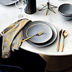 Addison Grey 16-Piece Gold Rim Dinnerware Set | Crate & Barrel