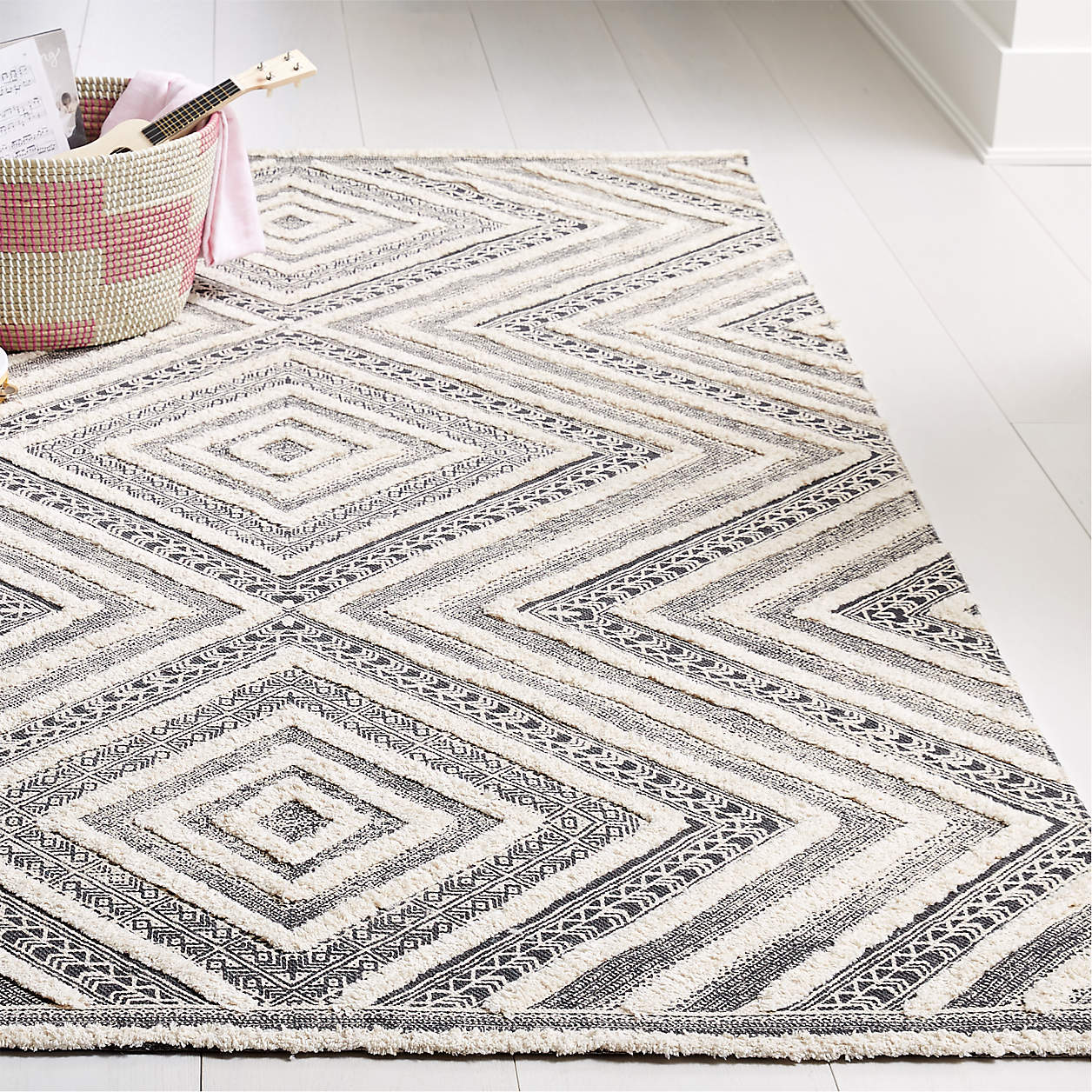 Neutral Diamond Hand-Woven Geometric Kids Rug | Crate & Kids