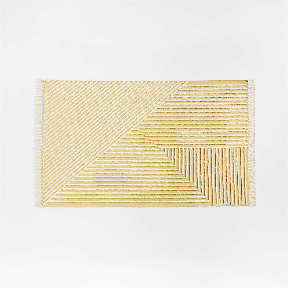 Noya Kids Handwoven Cotton Yellow Striped Kids Rug with Fringe 5x8 ...