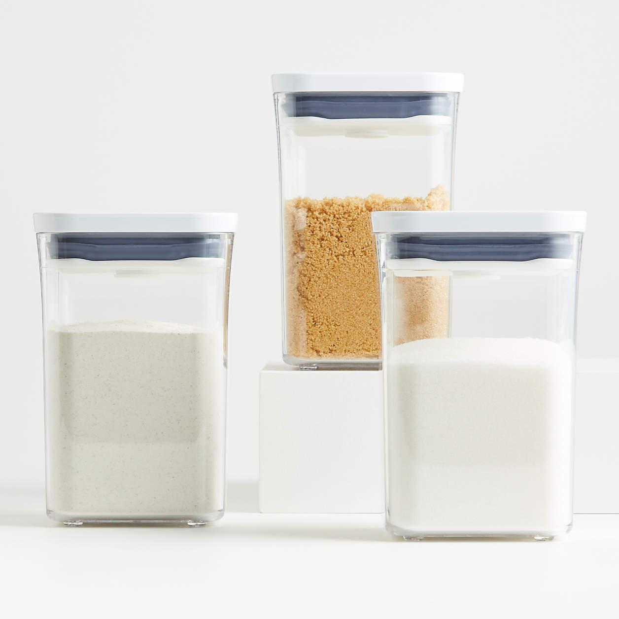OXO POP 3-Piece Short Small Square Airtight Food Container Set + Reviews | Crate & Barrel