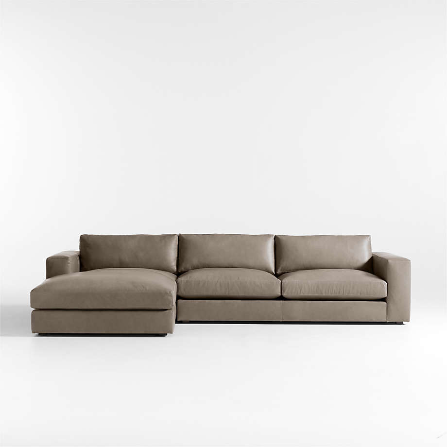 Oceanside Low Leather 2-Piece Deep-Seat Left-Arm Chaise Sectional Sofa ...