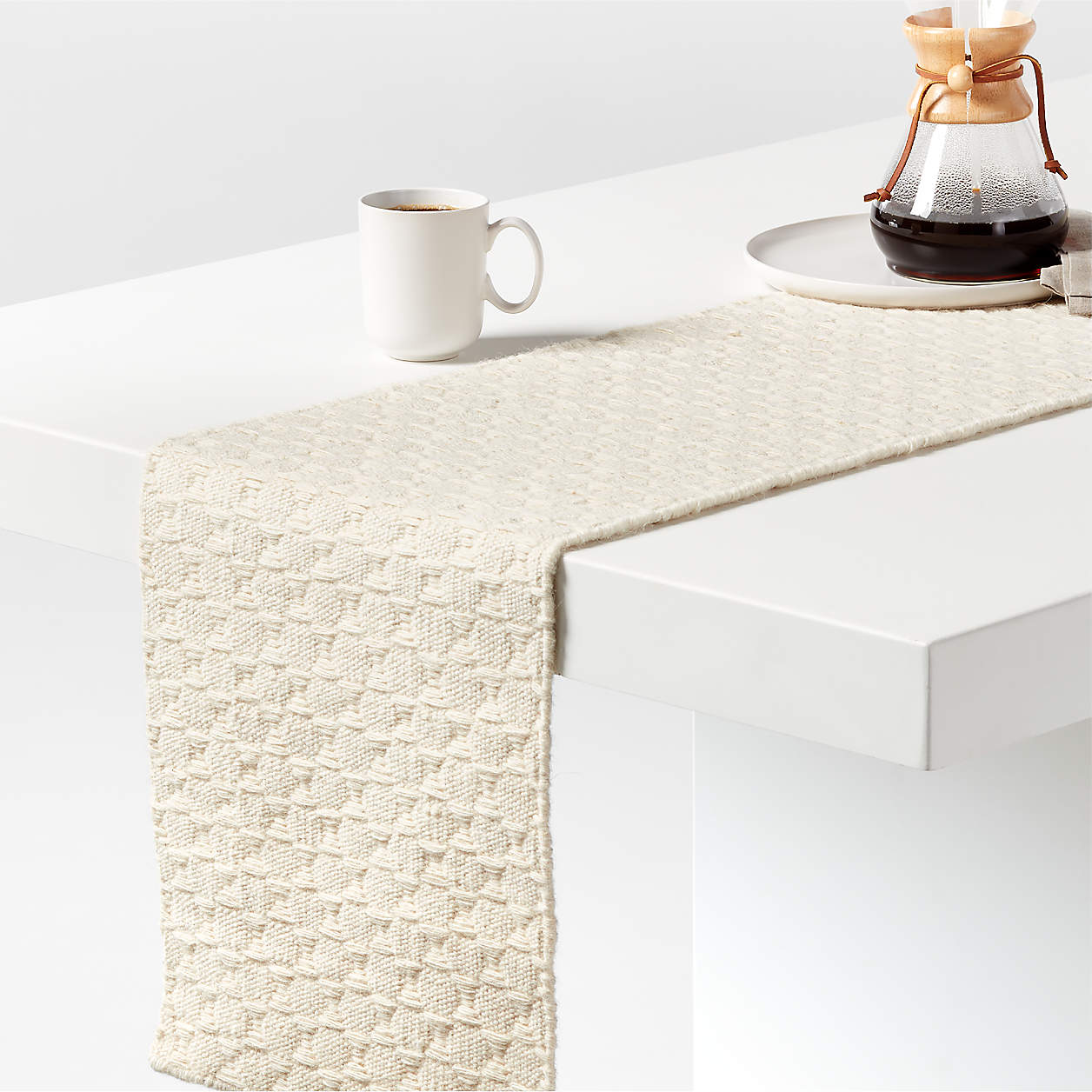 Oleander 90-Inch Neutral Woven Table Runner + Reviews | Crate & Barrel