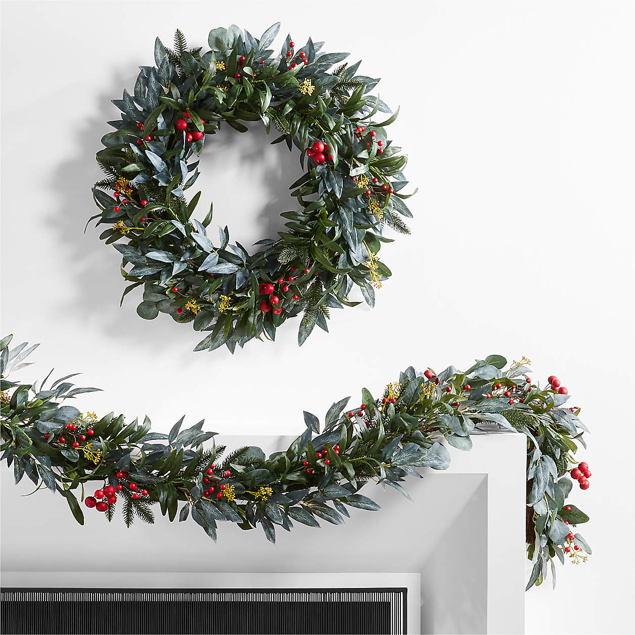 Faux Olive and Berry Holiday Wreath and Garland Set + Reviews | Crate ...