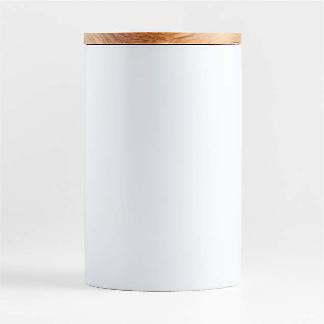 Large Olivewood and Matte Ceramic Canister + Reviews | Crate & Barrel